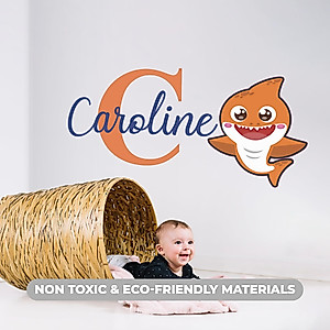 EGD Personalized Baby Shark Wall Decor I Name & Initial Wall Decals I Custom Name for Your Baby Room Decoration I Nursery Decor for Girls & Boys I Multiple Options for Customization