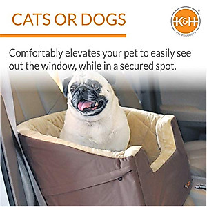 K&H Pet Product Bucket Booster Dog Car Seat with Dog Seat Belt for Car, Washable Small Dog Car Seat, Sturdy Dog Booster Seats for Small Dogs, Medium Dogs, 2 Safety Leashes, Large Tan/Tan