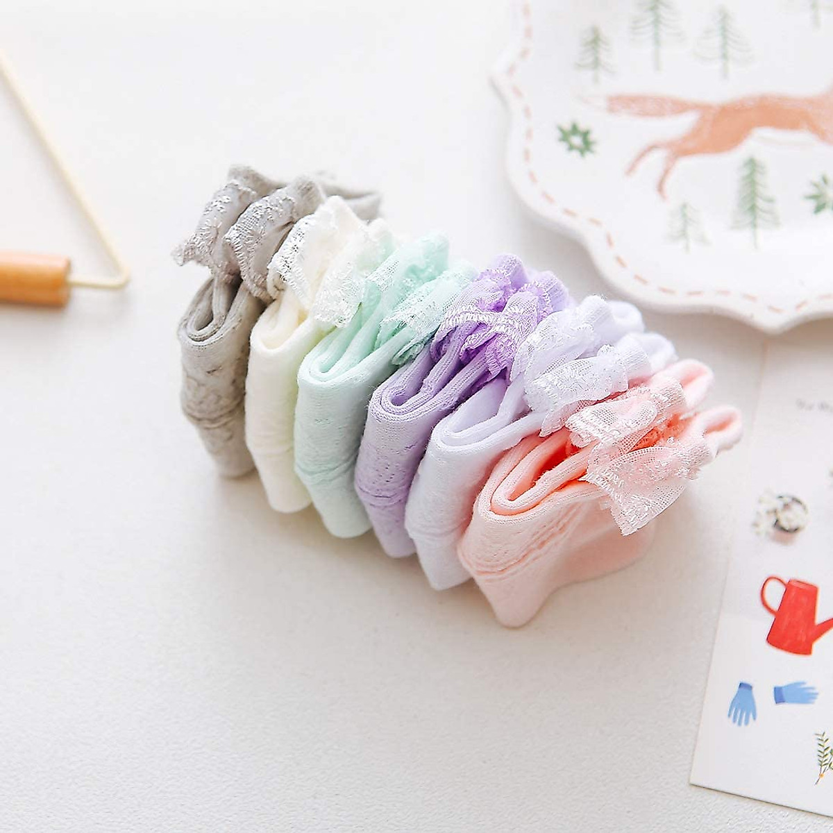 Durio Baby Ruffle Socks Baby Girl Socks Super Soft Lace Socks for Baby Girls Cute Baby Girl Ruffle Socks AA White & Ivory & Pink 3-12 Months