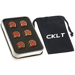 CKLT 6 Sided Metal Brass Dice with Blue Pips, Tables Board Game Dice, 6pcs Solid Gift Brass Dice, Tabletop Games Set for Poker Party Playing Games