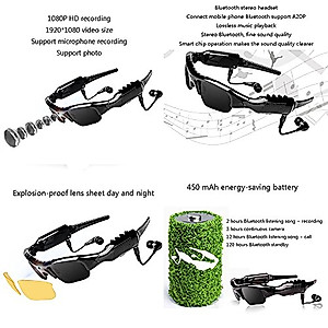 Smart Bluetooth Glasses Headset ，with Video Wireless Night Vision Polarized Sunglasses, Multi-Function Men's Bluetooth Headset ZDDAB