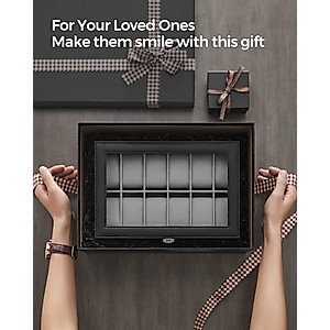 SONGMICS Watch Box, 12-Slot Watch Case with Large Glass Lid, Removable Watch Pillows, Watch Box Organizer, Gift for Loved Ones, Black Synthetic Leather, Black Lining UJWB012B01