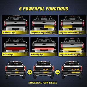 Nilight Truck Tailgate Light Strip 48" Aluminum Frame Triple Row 780 LED Strip with Red Running Brake Lights White Reverse Amber Sequential Turn Signals Strobe Lights，2 Years Warranty