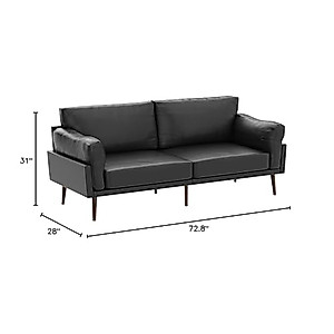 Vonanda Black Upholstered Sofa, Faux Leather Sofa Couch, 72 Inch Black Couch for Living Room, Mid Century Modern Sofa, Office couch for small space, Apartment sofa, Condo, Loft, Bungalow, House, Black