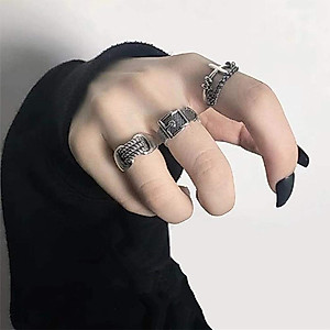 Aimimier Gothic Vintage Ring Set Half Open Cross Chain Belt Finger Ring Punk Stackable Knuckle Ring for Women or Men