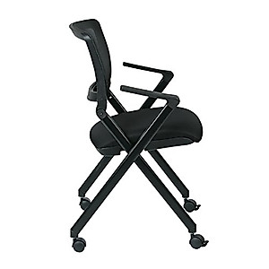 Office Star FC Series 2-Pack Folding Nesting Chairs with Breathable Mesh and Padded Fabric Seat, Icon Black with Black Frame