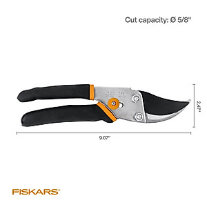 Fiskars Gardening Tools: Bypass Pruning Shears, Sharp Precision-ground Steel Blade, 5/8” Plant Clippers (91095935J)