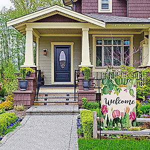 Spring Cactus Welcome Garden Flag 12.5×18 Inch Small Vertical Double Sided Seasonal Outdoor Décor for Yard Flag