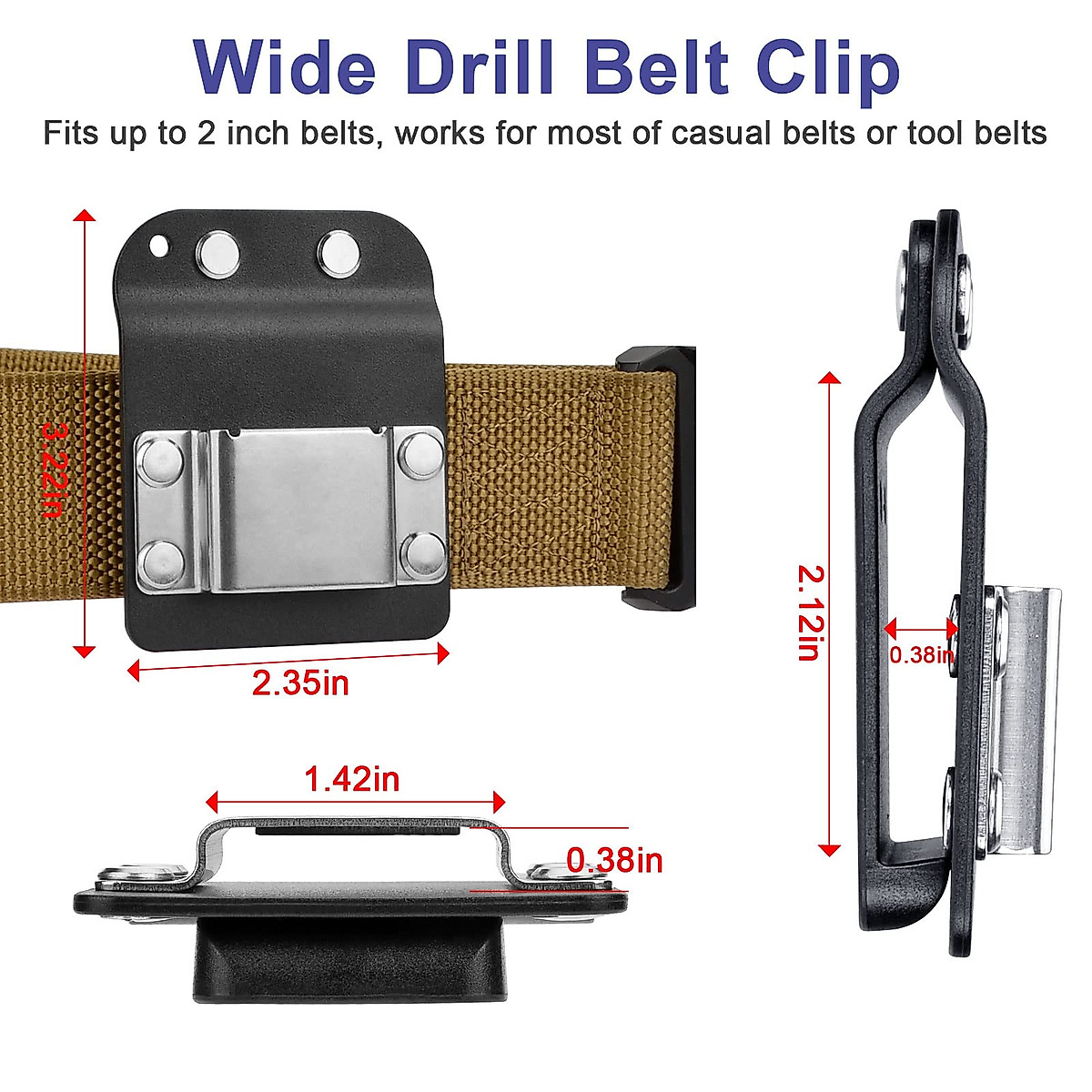 iGuerburn Drill Belt Holder & Tape Measure Holder Clip on 1.5"/1.75"/2" Tool Belt