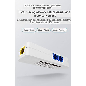 KENUCO PoE Extend Switch, IEEE802.3af/at/bt, PoE+ BT Port 48V 60W Output, Cascade 3-4 Times, Distance Extend 330 ft，No Power Required, Plug&Play.