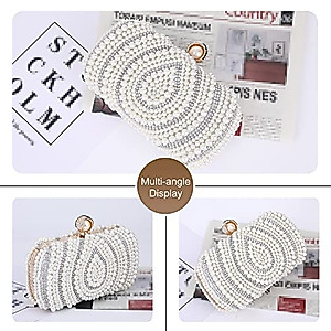 UONIFANS Womens Evening Bags Artificial Pearl Clutch Purse Shiny Rhinestones Handbag for Wedding Party Prom Women Bag (White)