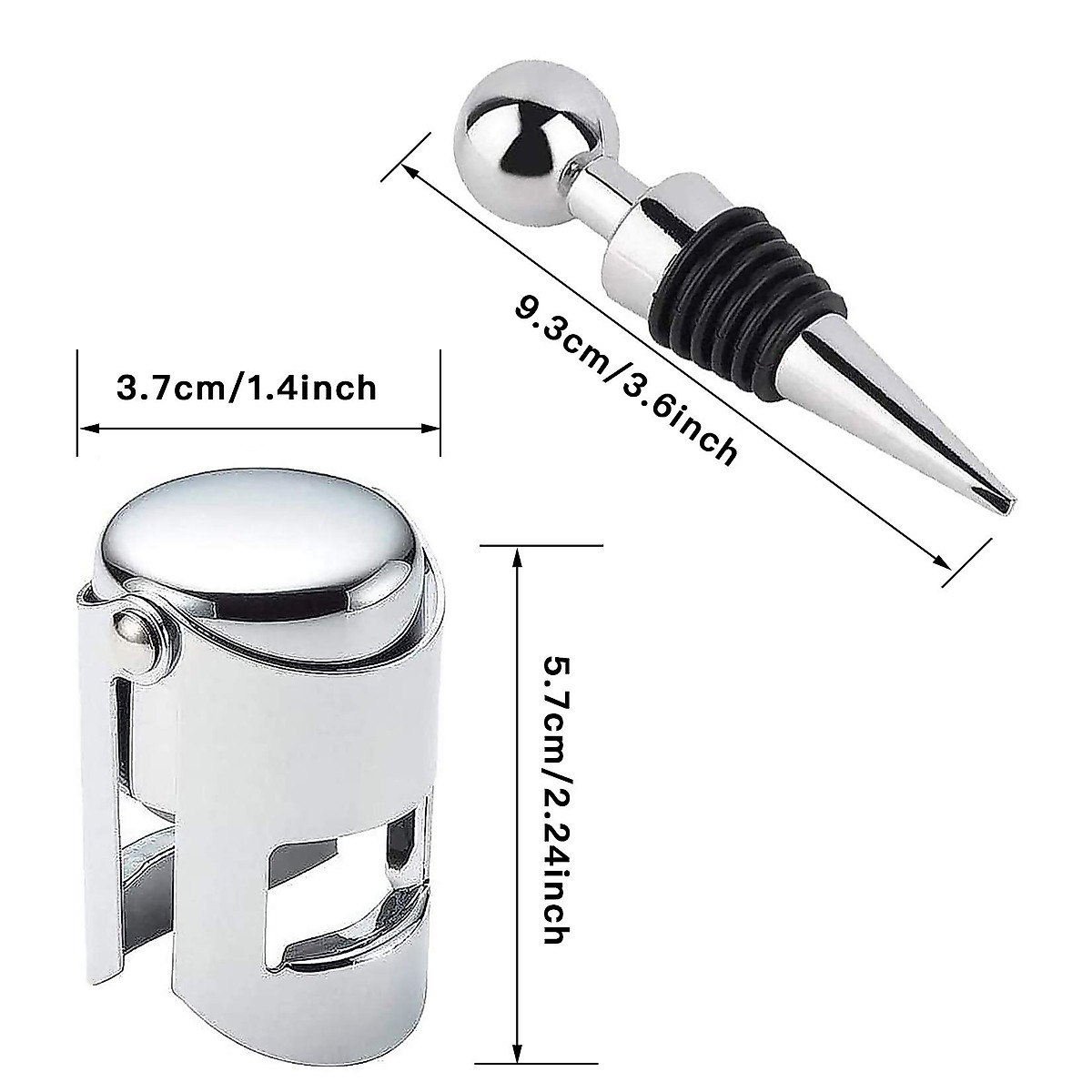 3 Pcs Wine Stopper Bottle Stoppers and 3 Pcs Champagne Stoppers, Stainless Steel Wine Saver Bottle Sealer Stoppers Corks, for Beverage Champagne Sparkling Wine Bar Wedding Holiday Party Stoppers