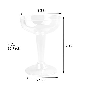 Hacaroa 75 Pack Plastic Champagne Coupe, 4 Oz Champagne Glasses Cocktail Glasses, Disposable Party Stem Cups Dessert Cups for Martini, Margarita, Birthday, Wedding