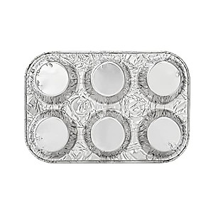 Restaurantware Pastry Tek 9.5 x 6.5 x 1.5 Inch Muffin Tins 25 Disposable Cupcake Pans - 6 Cavities Standard Size Silver Aluminum Baking Pans Durable For Baking Cupcakes Muffins or Mini Pies