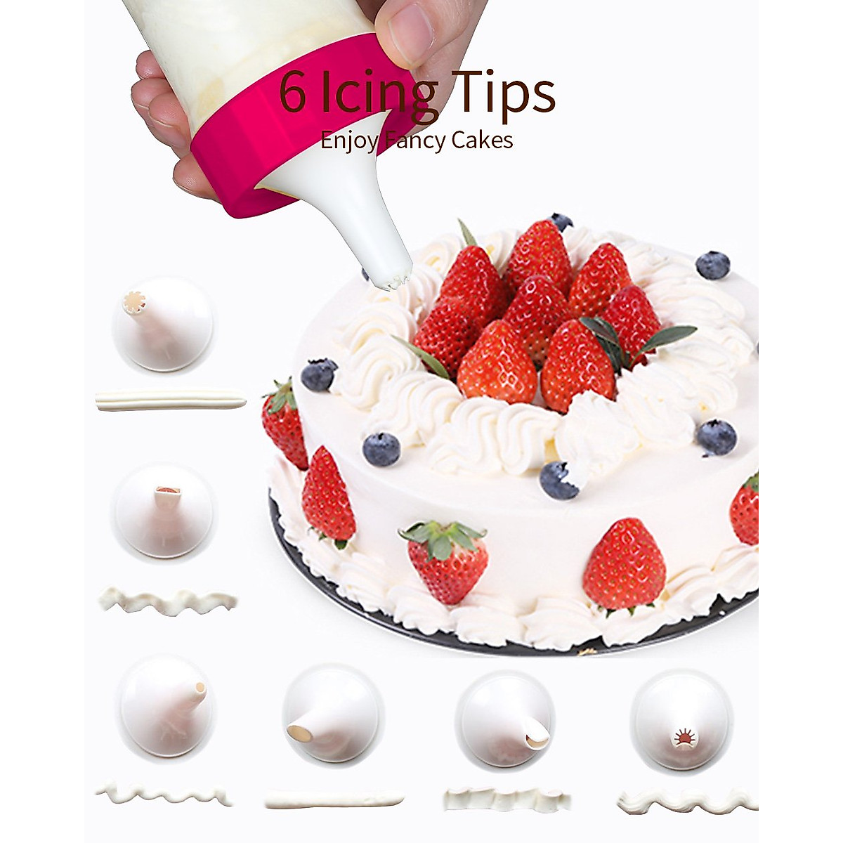 Ourokhome Cookie Press Gun Kit - Clear Tube with 16 Discs and 6 Icing Tips (Red)