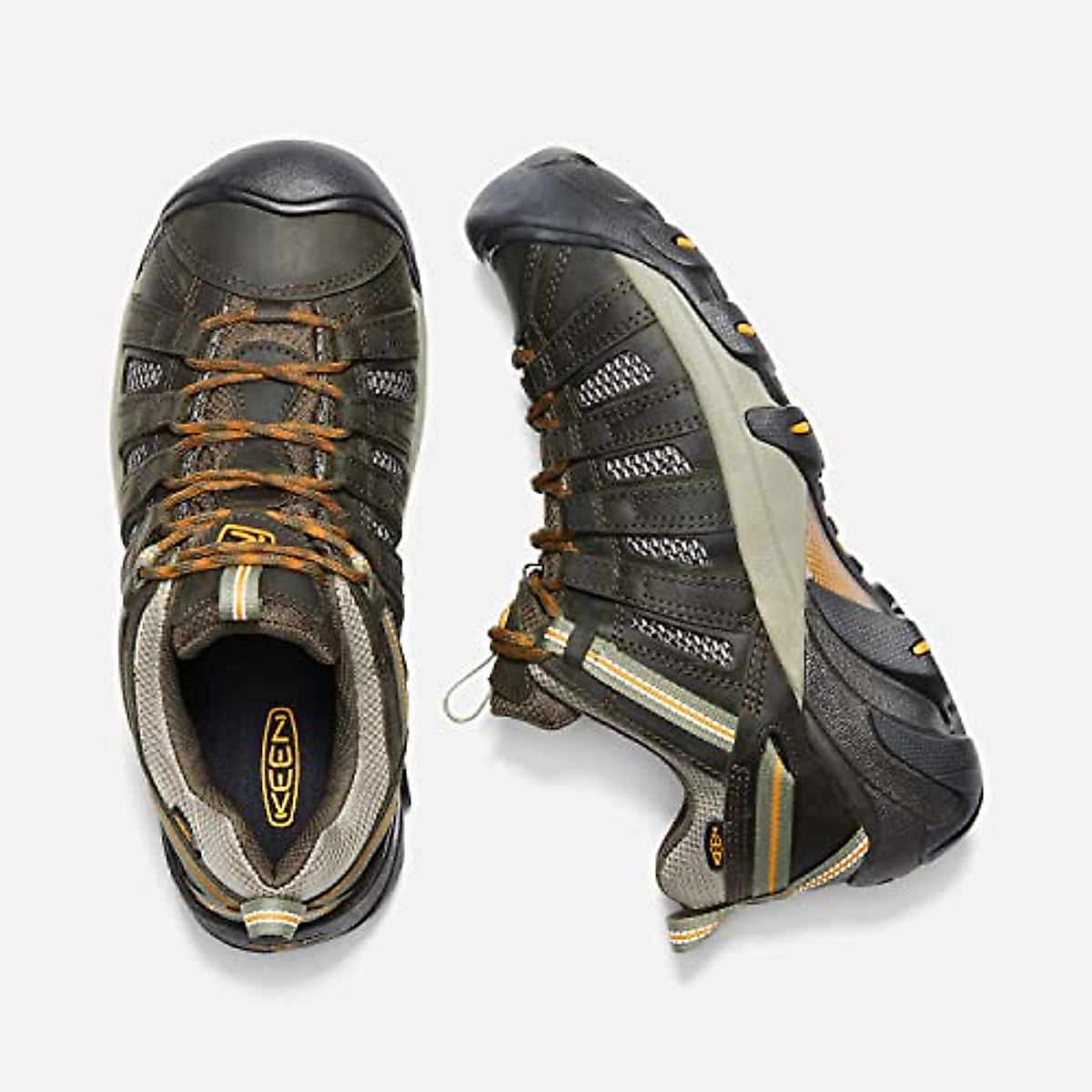 KEEN Men's Voyageur Low Height Breathable Hiking Shoes, Black Olive/Inca Gold, 7