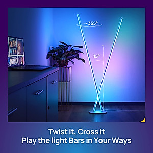 mujoy 60" RGBWW Corner Floor Lamp with Rotatable 2-Light Bar, Modern Floor Lamp Work with Alexa & Google Assistant, WiFi APP, Music Sync, 20 Scene, Ambiance Standing Lamp for Living Room, Gaming Room