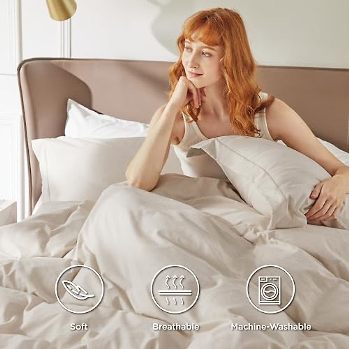 Bedsure Beige Duvet Cover King Size - Super Soft Cationic Dyed Duvet Cover for Kids with Zipper Closure, 3 Pieces, No Comforter(King, 104"x90")