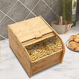 DYNAMI Bamboo Rice Storage Container,33Lbs Wooden Cereal Containers Storage Rice Dispenser,Large Dry Storage Rice Container Box with Sliding Lid and Measuring Cup,for Flour Grains