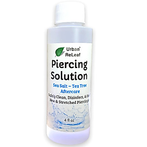 Urban ReLeaf Piercing Solution ! Soothing Sea Salts & Tea Tree AFTERCARE 4 oz, Ready to use. Safely Clean and Calm New & Stretched Piercings. Gentle Effective Natural & Proven. Works Fast