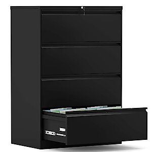 UINSOO 4 Drawer lateral File Cabinet with Lock for Legal/Letter A4 Size,Locking Steel File Cabinet,52" Metal File Cabinet,Easy to Assemble for Home and Office use (Black)…