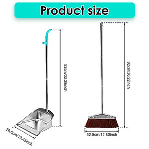 Broom and Dustpan Set Stainless Steel with Long Handle,Heavy Duty Dustpan Broom Set Upright Standing Dust Pan Kitchen Brooms, for Sweeping Kitchen Room Office Lobby Floor