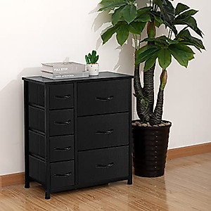 AZL1 Life Concept Vertical Dresser Storage Tower, Steel Frame, Wood Top, Easy Pull Fabric Bins-Organizer Unit for Bedroom, Hallway, Entryway, Closets-7 Drawers, Black
