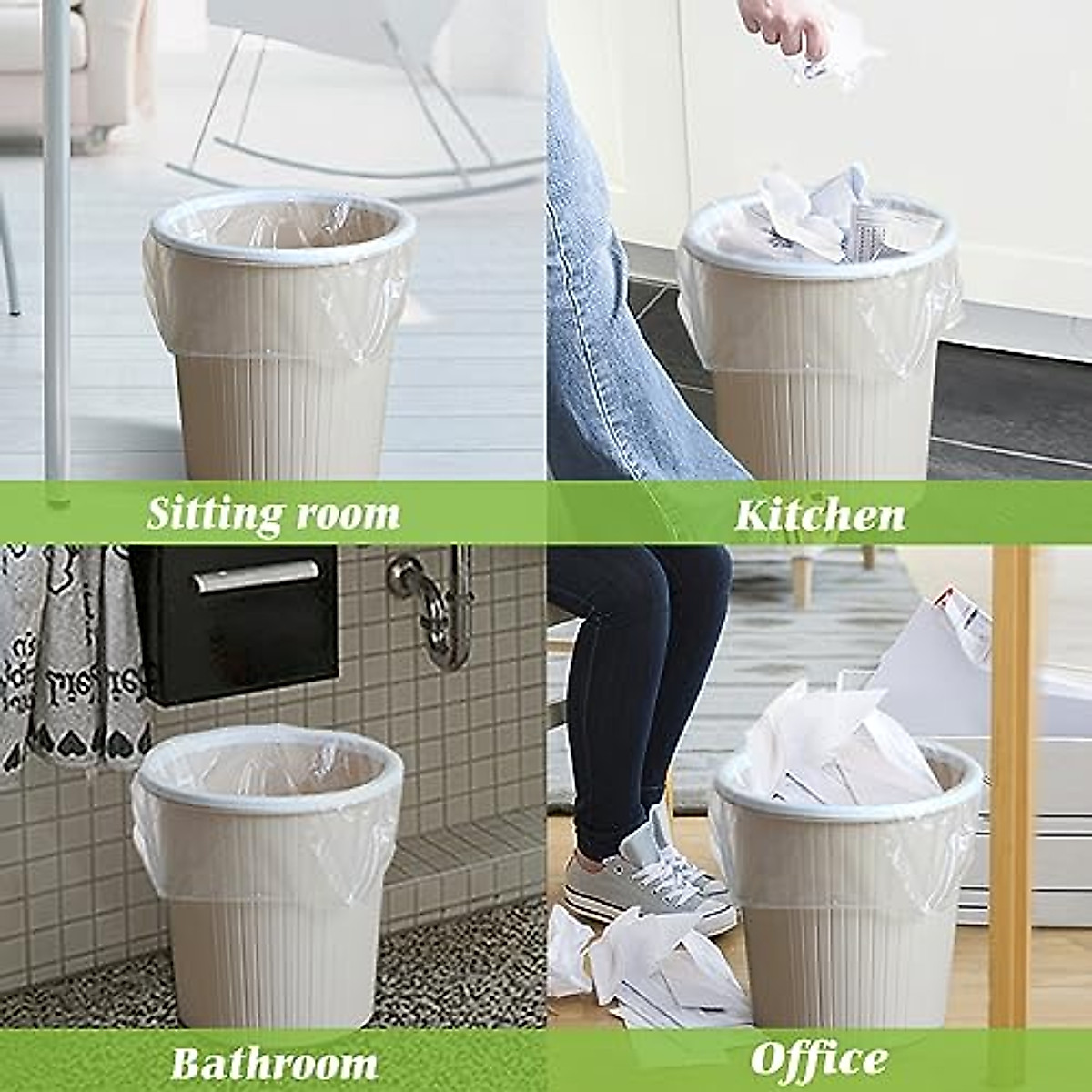 5 Gallon 330 Counts Strong Trash Bags Garbage Bags by Teivio, Bathroom Trash Can Bin Liners, Plastic Bags for home office kitchen, Clear