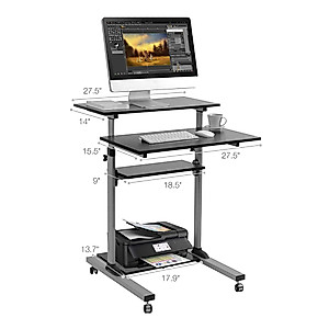 TechOrbits White Mobile Standing Desk Rolling Workstation Cart - Stand Up Media Podium Mobile Desk