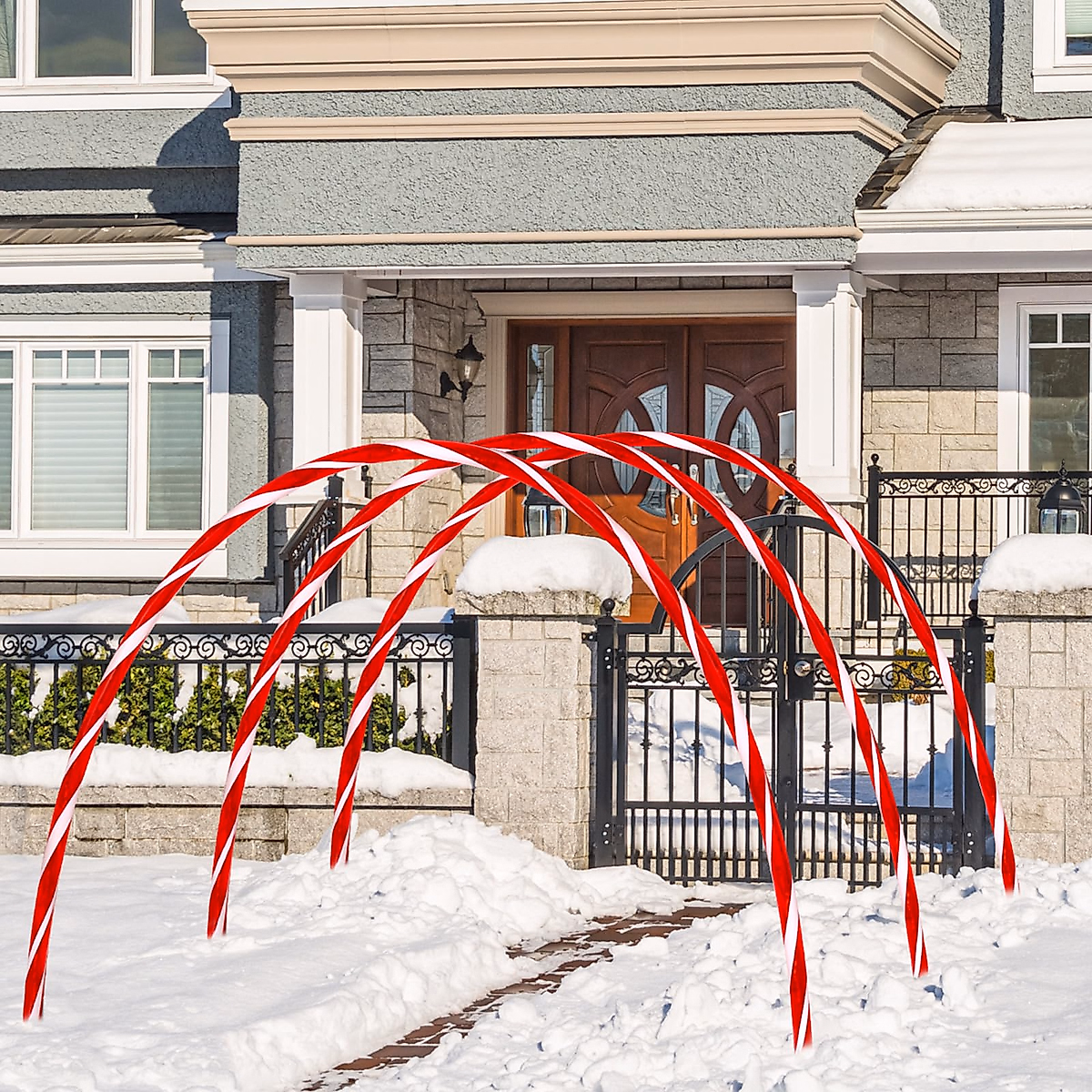 VIHOSE 10ft Christmas Candy Light Arch LED Christmas Outdoor Arches Decor with Flasher Modes Xmas Candy Cane Pathway Markers Lights for Holiday Wedding Yard Lawn Decor(3,Red White)