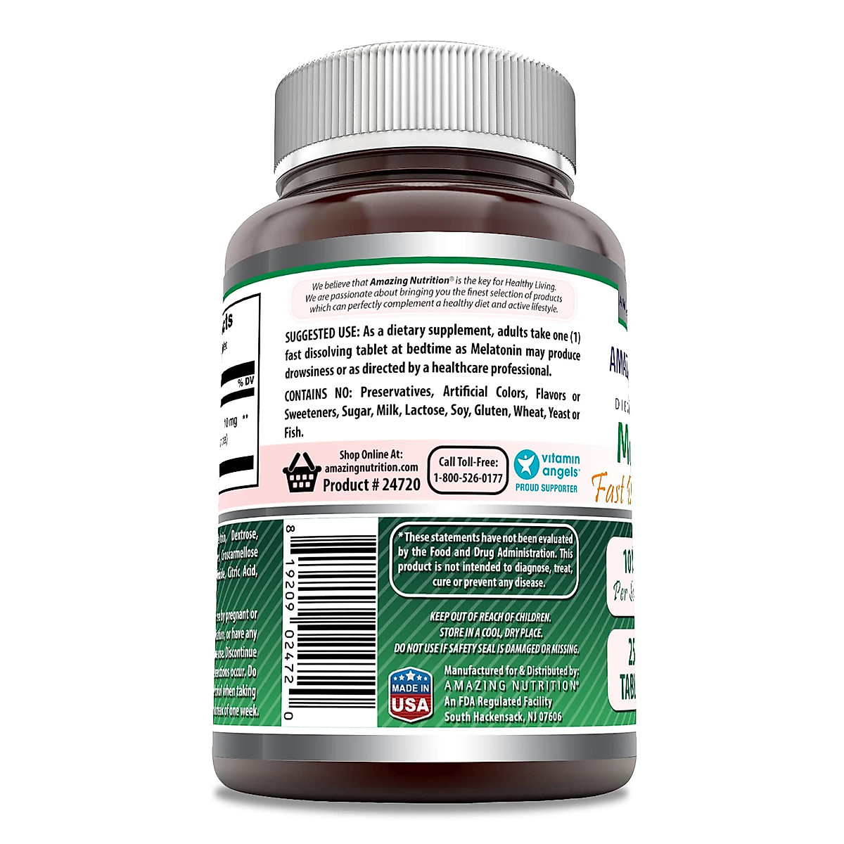 Amazing Formulas Melatonin Fast Dissolve 10 Mg 250 Tablets | Citrus Flavor | Non-GMO | Gluten Free | Made in USA