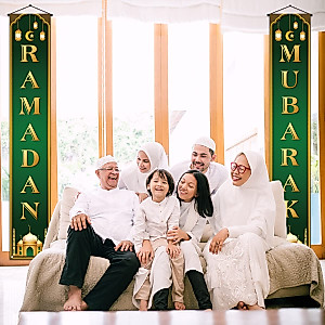 Ramadan Mubarak Porch Banner Islamic Mosque Lamp Muslim Religious Holiday Front Door Sign Wall Hanging Party Decoration