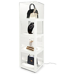 Displays2go 68" Modern Illuminated Curio Cabinet, Locking Door and Dust Cover - Gloss White (DCISDWH)