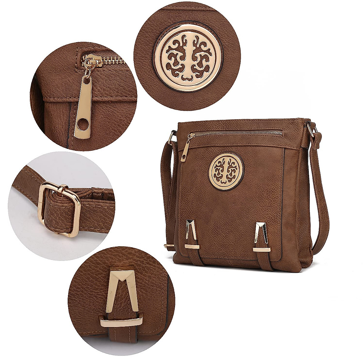 MKF Crossbody Bag for Women – PU Leather Pocketbook Handbag Multi Compartment Messenger Purse – Shoulder Strap