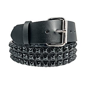 Three Row Black Pyramid Stud Belt Made In USA Genuine Leather Punk Goth Thrash Metal (XXXL-42)