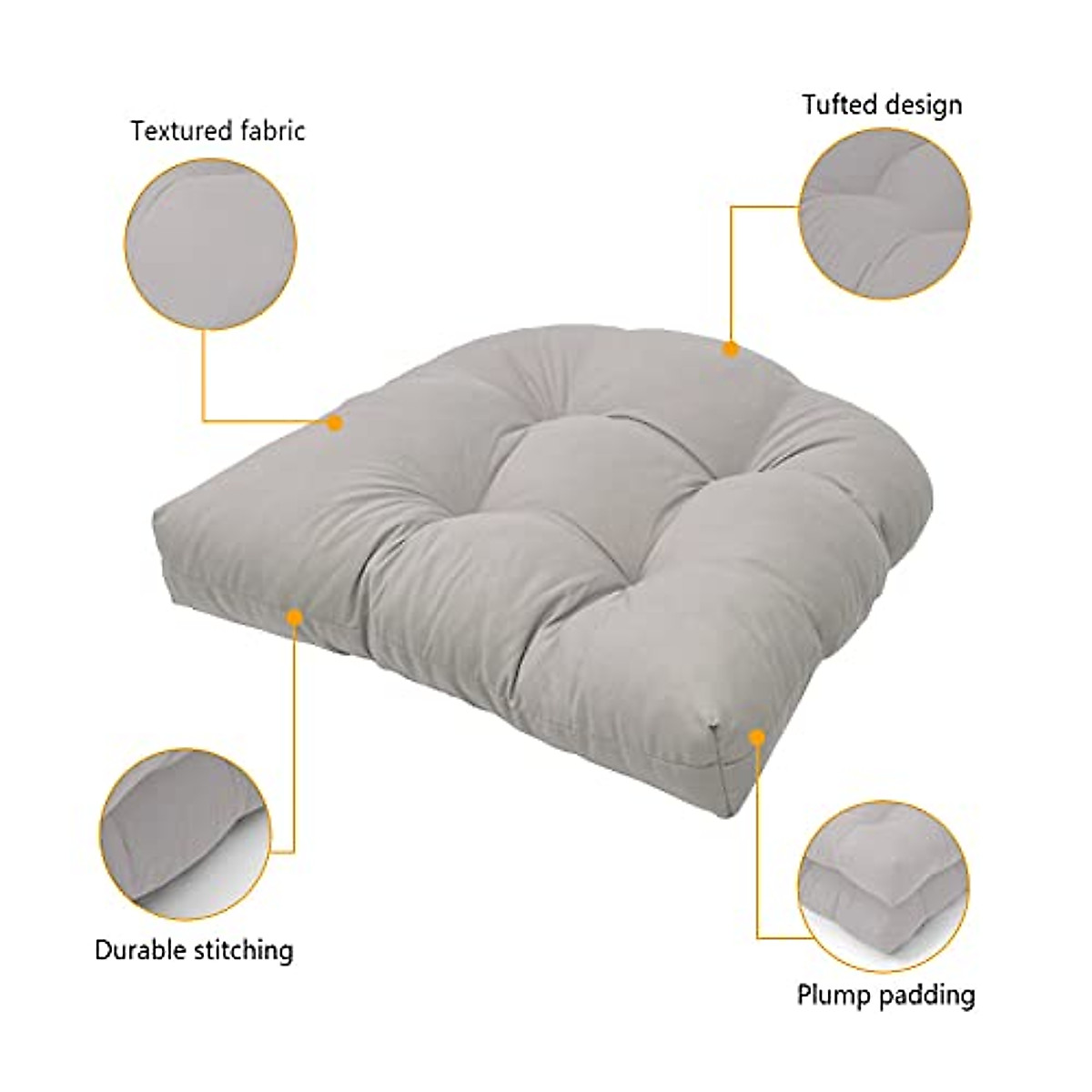 Srutirbo Outdoor Chair Seat Cushions Set of 2, Waterproof 19" x 19"U-Shaped Patio Chair Cushions for Indoor/Outdoor Wicker Chair Rocking Chairs, Garden Furniture Kitchen Dining Room (Light Grey)