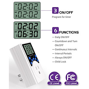 Timer Outlet, Nearpow Multifunctional Infinite Cycle Programmable Plug-in Digital Timer Switch with 3-Prong Outlet for Appliances, 15A/1800W