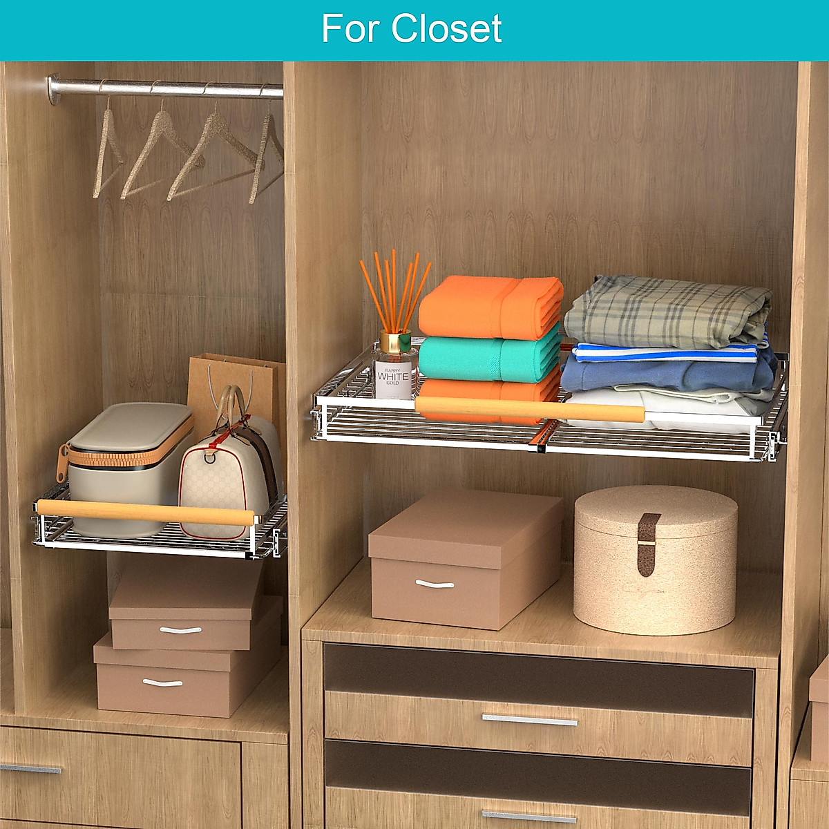 iPEGTOP Pull Out Cabinet Drawer Shelf Organizer, Extendable Sliding Slide Out Pantry Shelves Storage Heavy Duty for Kitchen Bathroom, Adjustable Width 23.1~39.9" W x 22.4" D