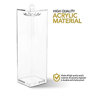 Stock Your Home Long Necklace Holder with 12 Hooks - Acrylic Jewelry Organizer Necklaces Stand and Display Case - Jewelry Box for Chains - Necklace Holder Box for Dressers & Vanity Tables, Clear