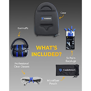 TradeSmart All-in-One Shooting Ear Protection & Range Glasses, 5 Earplugs & Hard Case - Ideal Shooter's Gift for Him and Her