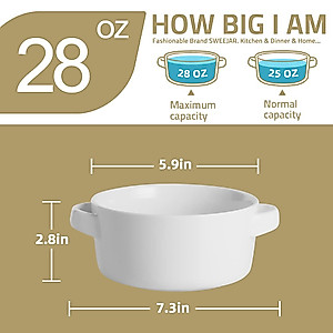 Sweejar Porcelain Soup Bowls with Handles, 28OZ Substantial Crocks for Soup, Oatmeal, Ramen, Functional and Stackable Set of 4, Dishwasher and Microwave Safe (Red)