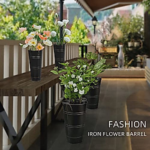Notakia 4Pcs Galvanized Metal Vases Farmhouse French Flower Bucket Vases for Cut Flowers for Home Decor and Wedding Table Centerpiece Decorations (4Pcs Black 12" and 9")