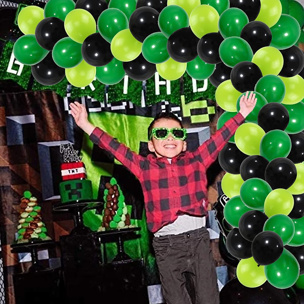 Green Black Balloon Garland Arch Kit - 122PCS Video Game Party Supplies Lime Green Black Balloons for Boy Soccer Football Video Gamer Miner Birthday Baby Shower Graduation Party Decors