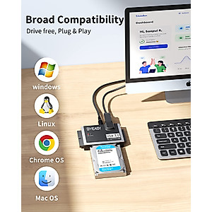 BYEASY SATA/IDE USB 3.0 Adapter, Hard Drive Reader with USB A and USB C for Universal 2.5"/3.5" Inch External HDD/SSD with 12V 2A Adapter, Support 12TB for Windows and Mac OS