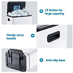 ELPHECO Kitchen Trash Can 13.2 Gallon Stainless Steel Garbage Bin with Soft Slow Lid, 50 Liter Pedal Trash Can, Durable Pedal, Removable Plastic Inner Bucket Waste Bin for Office, Kitchen, White