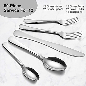 60 piece Forks and Spoons Silverware Set, Flatware Sets, Mirrored Stainless Steel Cutlery Set, Spoons Forks and Knives Set Service for 12