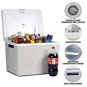 Koolatron Thermoelectric Iceless 12V Cooler/Warmer 36 qt (34 L), Electric Portable Car Fridge w/ 12 Volt DC Power Cord, Gray/White, Travel Road Trips Camping Fishing Trucking, Made in North America