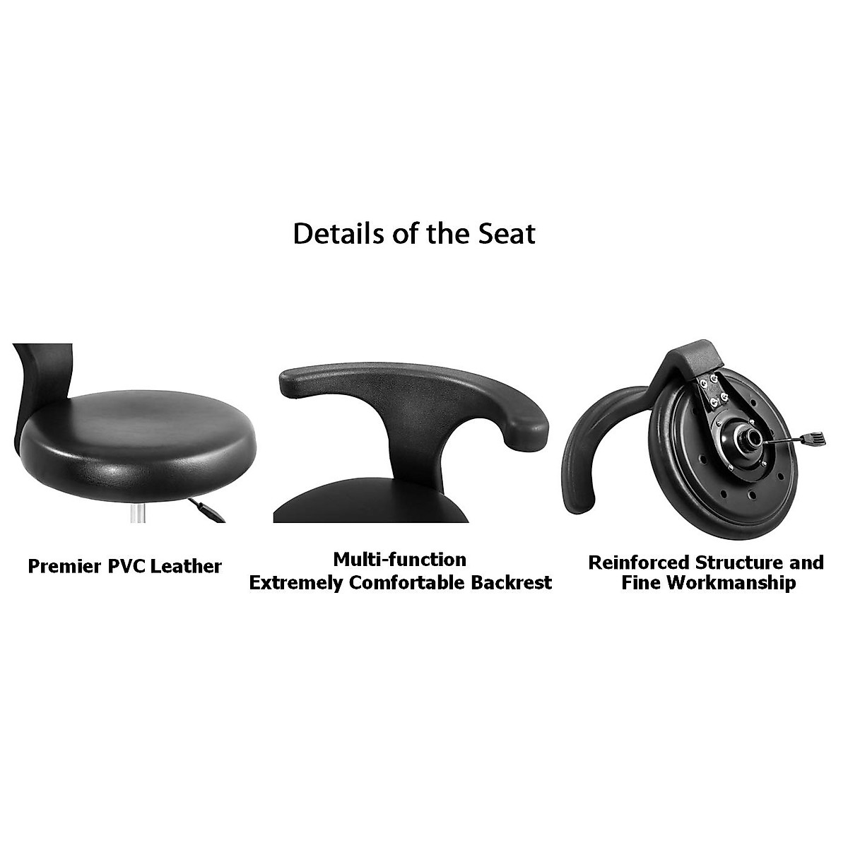 Nazalus Rolling Stool Task Chair Drafting Adjustable with Wheels and Backrest Heavy Duty for Office Kitchen Medical Dentist Shop Lab and Home(with Footrest)