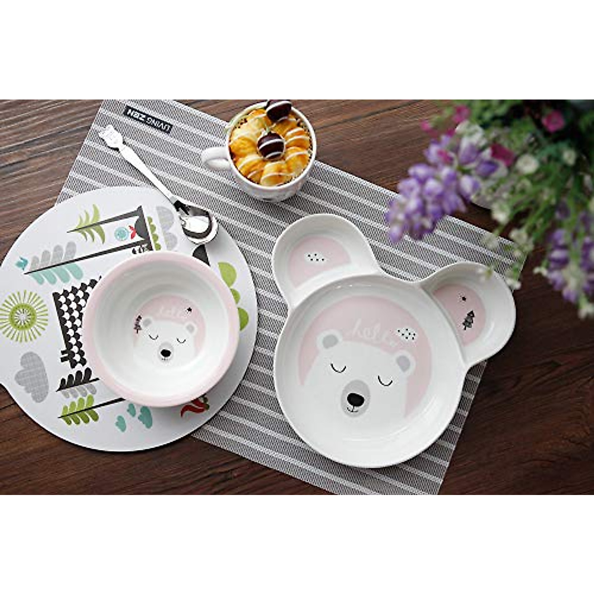 ZEN Hello Hello Porcelain Childrens Kids Dinner Set of 3 (PINK)