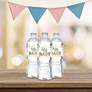 MonMon & Craft Oh Baby Water Bottle Stickers / Gender Reveal Bottle Wrappers / Baby Shower / Welcome Baby / Baby 1st Birthday Party Water Labels Supplies Waterproof ( Set of 32 )